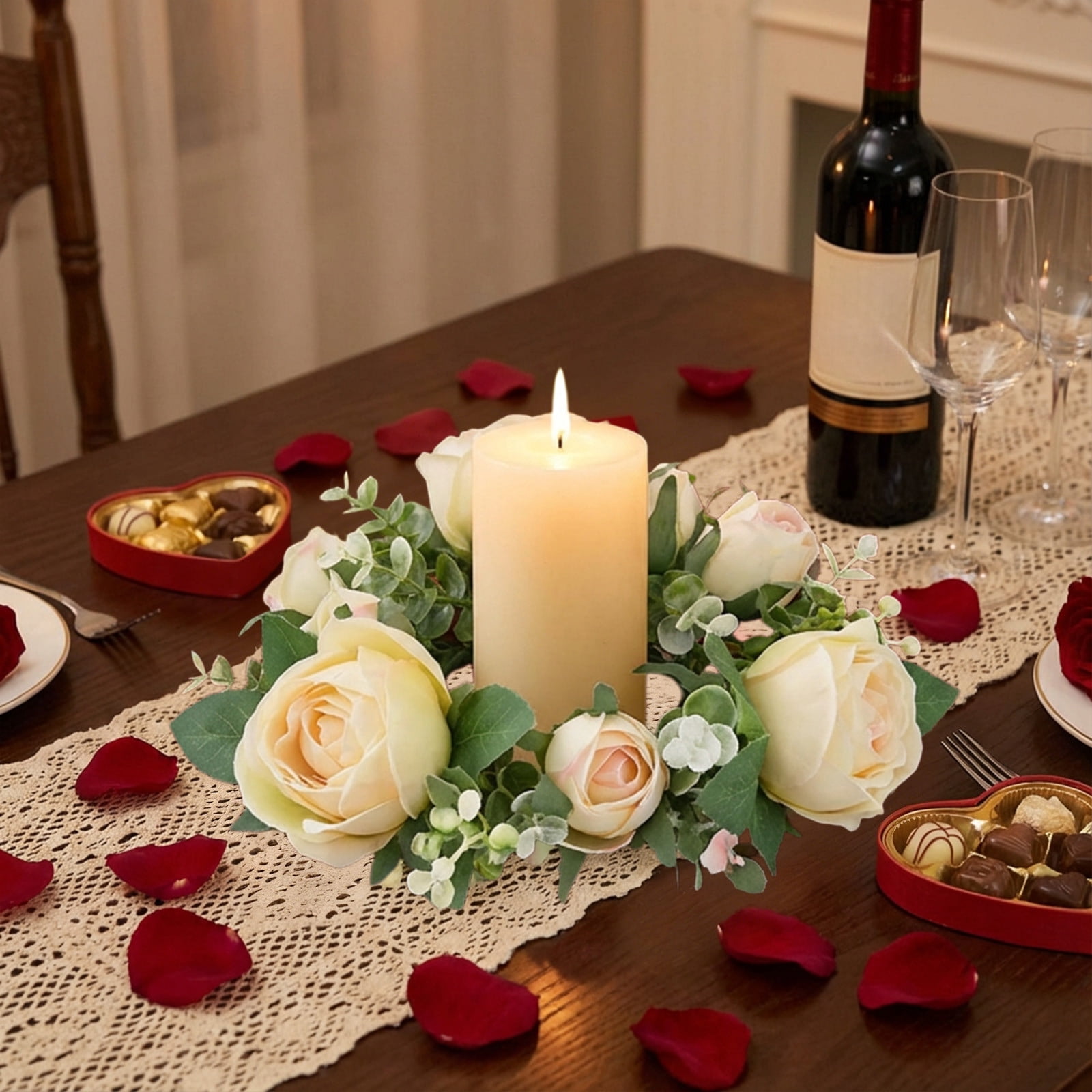 Christmas Candle Rings Wreaths, Artificial Flower Candle Decoration ...