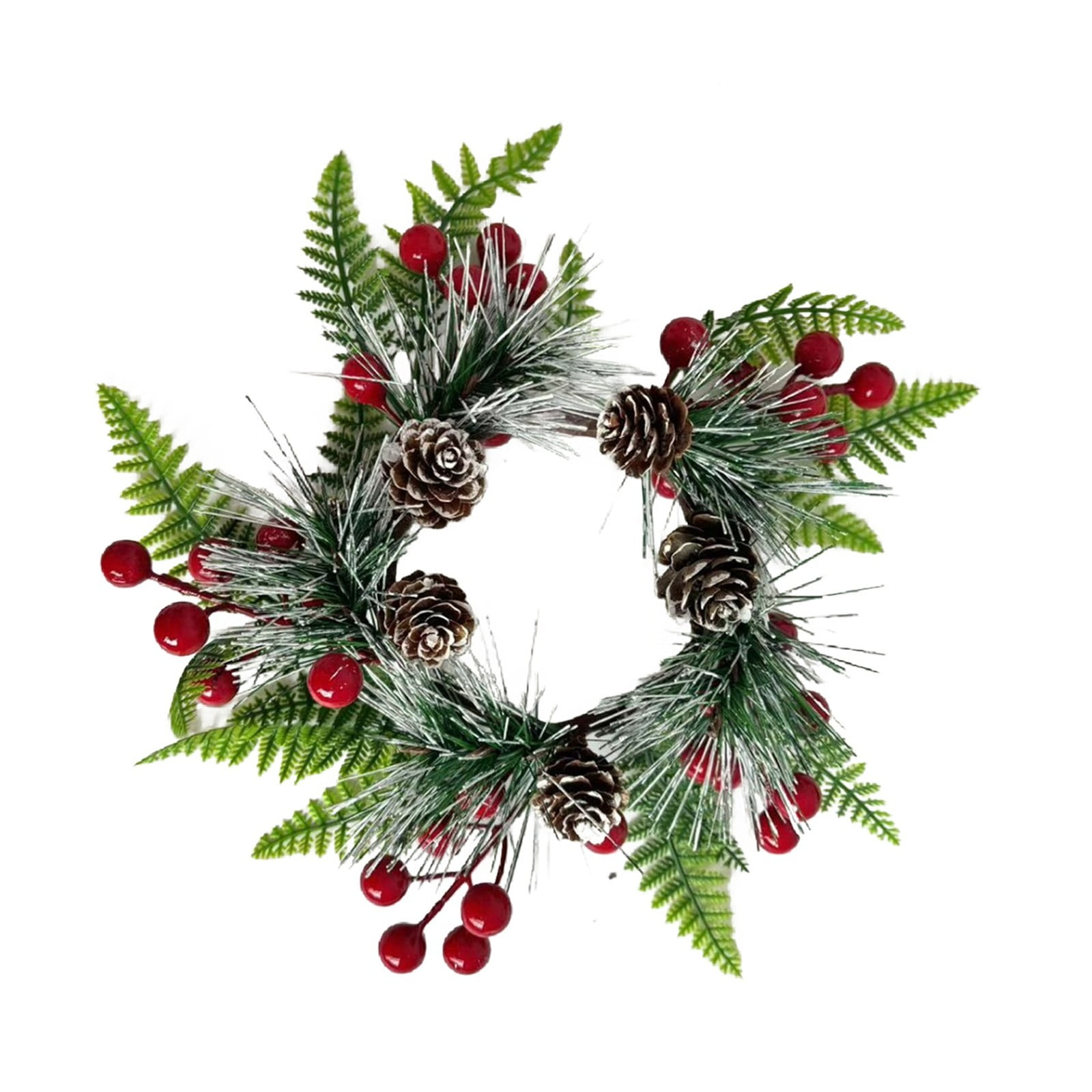 Christmas Candle Rings Wreaths Pine Garland Red Berry Pinecones Wreaths ...