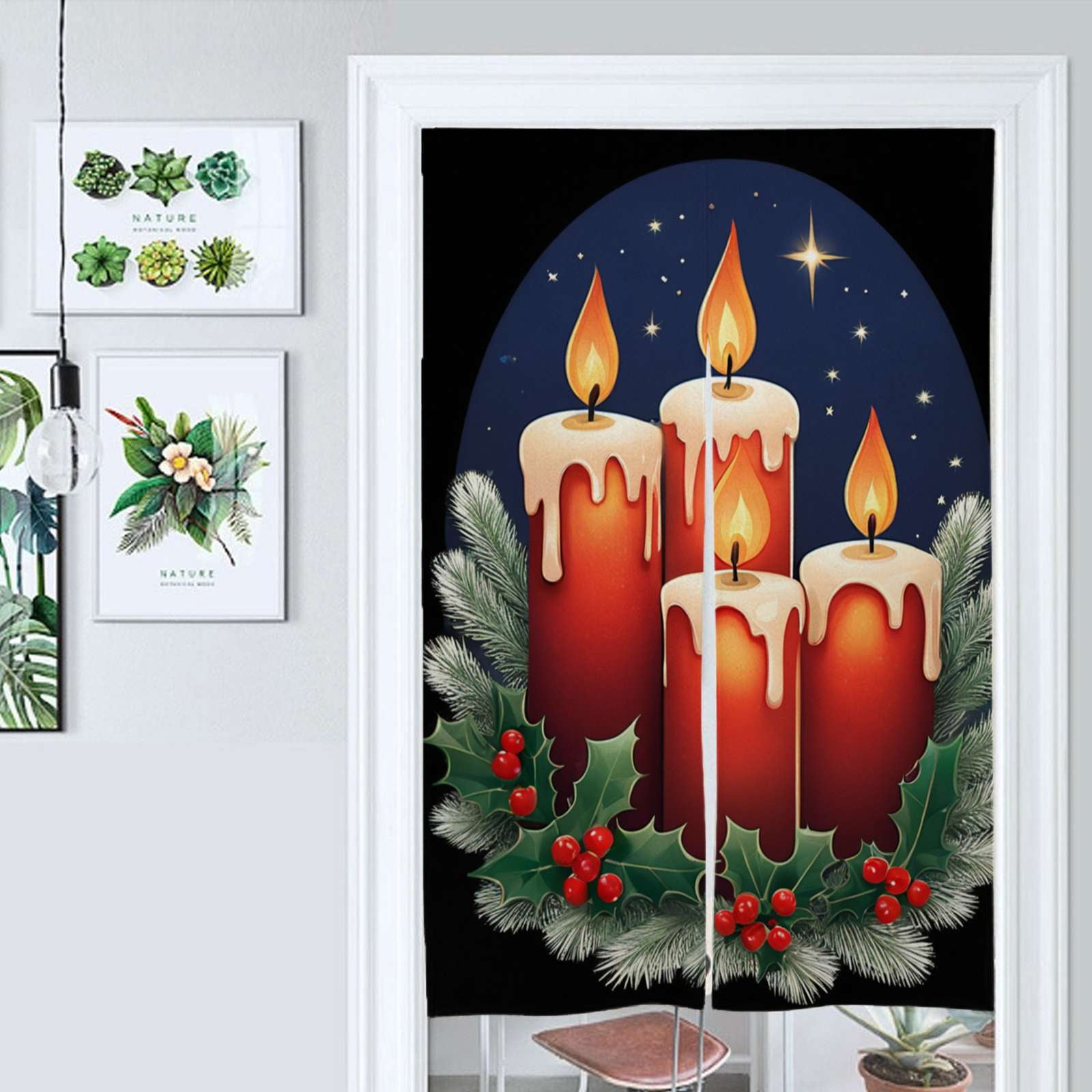 Christmas Candles Wreath Decor Door Curtain Nordic Living Room ...