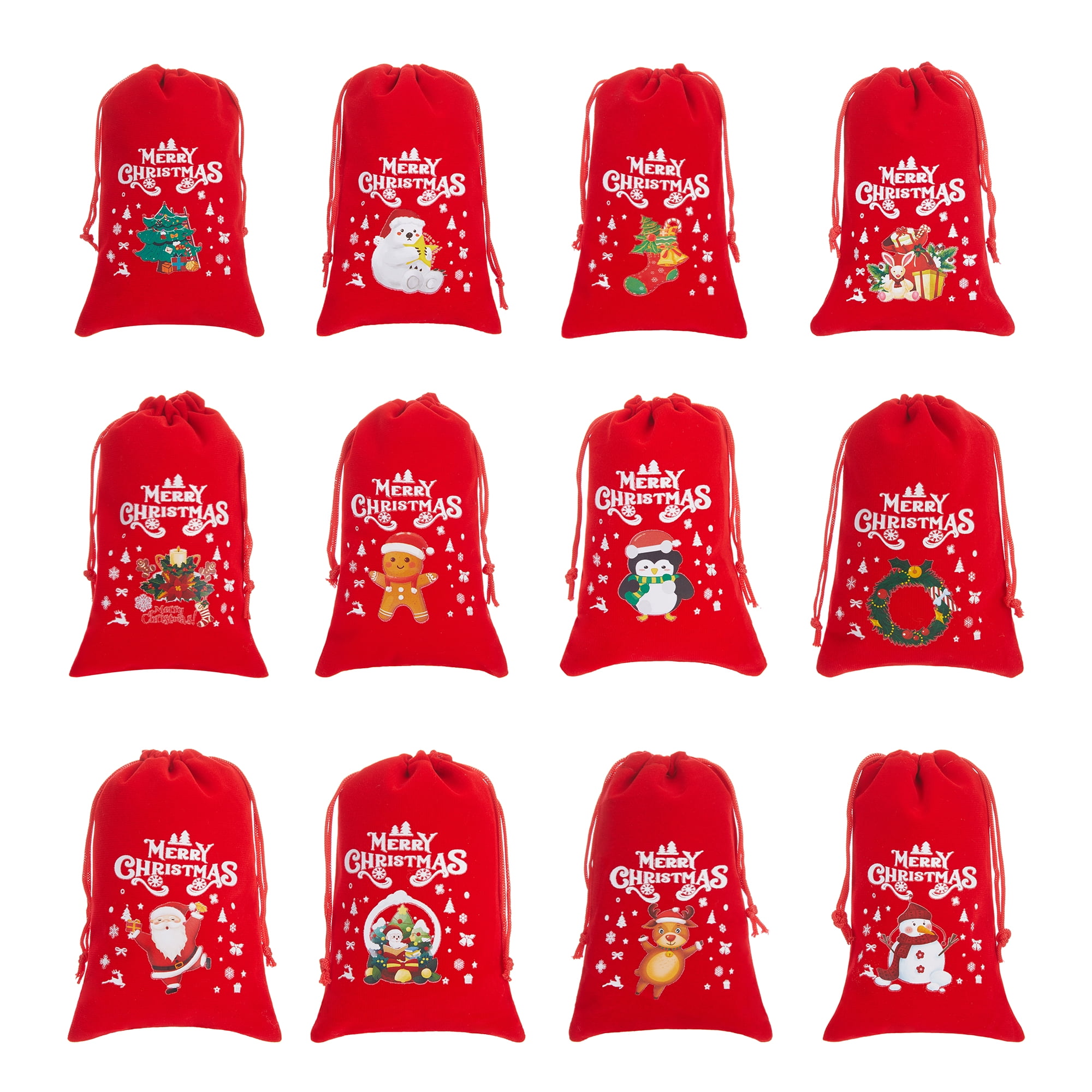 Christmas Candy Apple Bag 12Pcs Cute Drawstring Present Bags Holiday ...