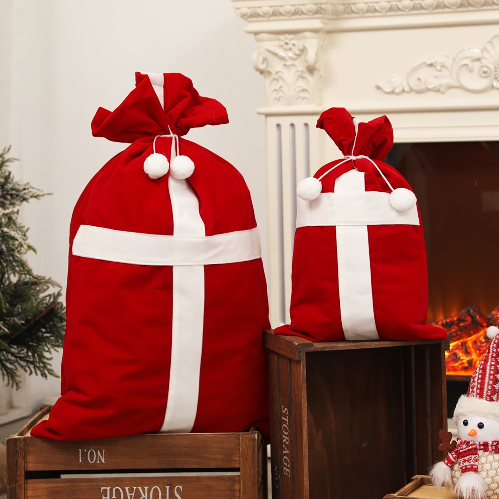 Christmas Candy Bag Xmas Treat Bag Fabric Snack Wrapping Bag Red ...