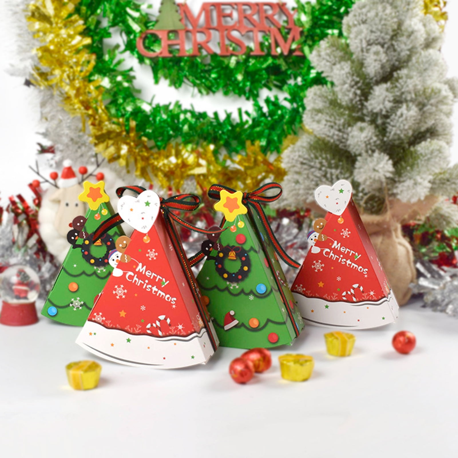 Christmas Candy Boxes Tree Shaped Candy Packaging Box Small Paper Treat ...