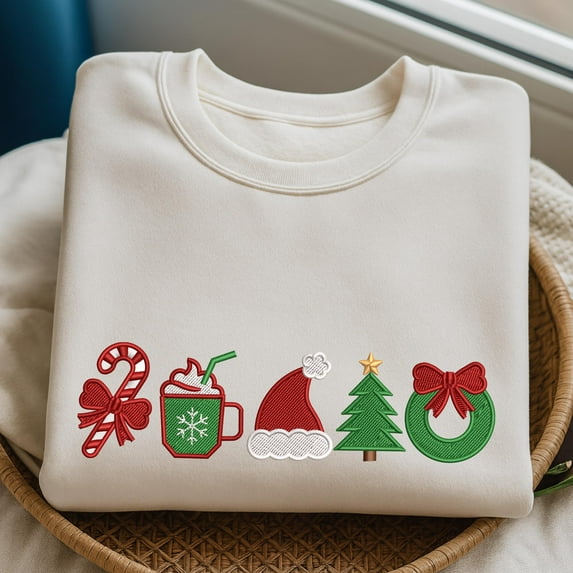 Christmas Candy Cane Cocoa Embroidered Sweatshirt, Christmas Tree Santa ...