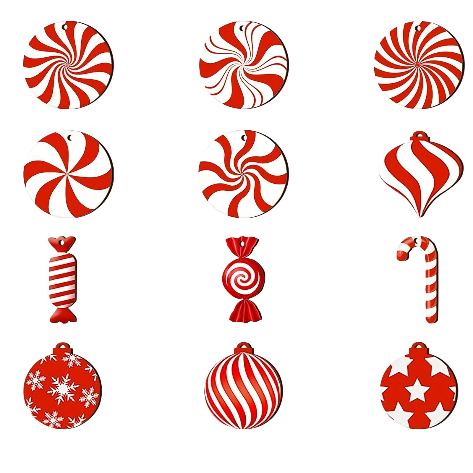 Christmas Candy Cane Hanging Ornaments, 24-Piece Set With 12 Styles ...