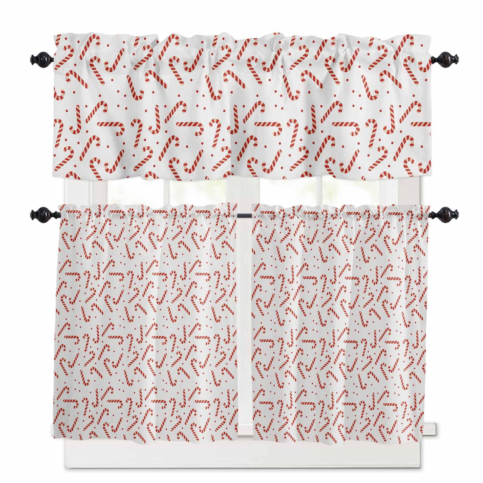 Christmas Candy Cane Kitchen Curtains and Valances Set, Striped Candy ...