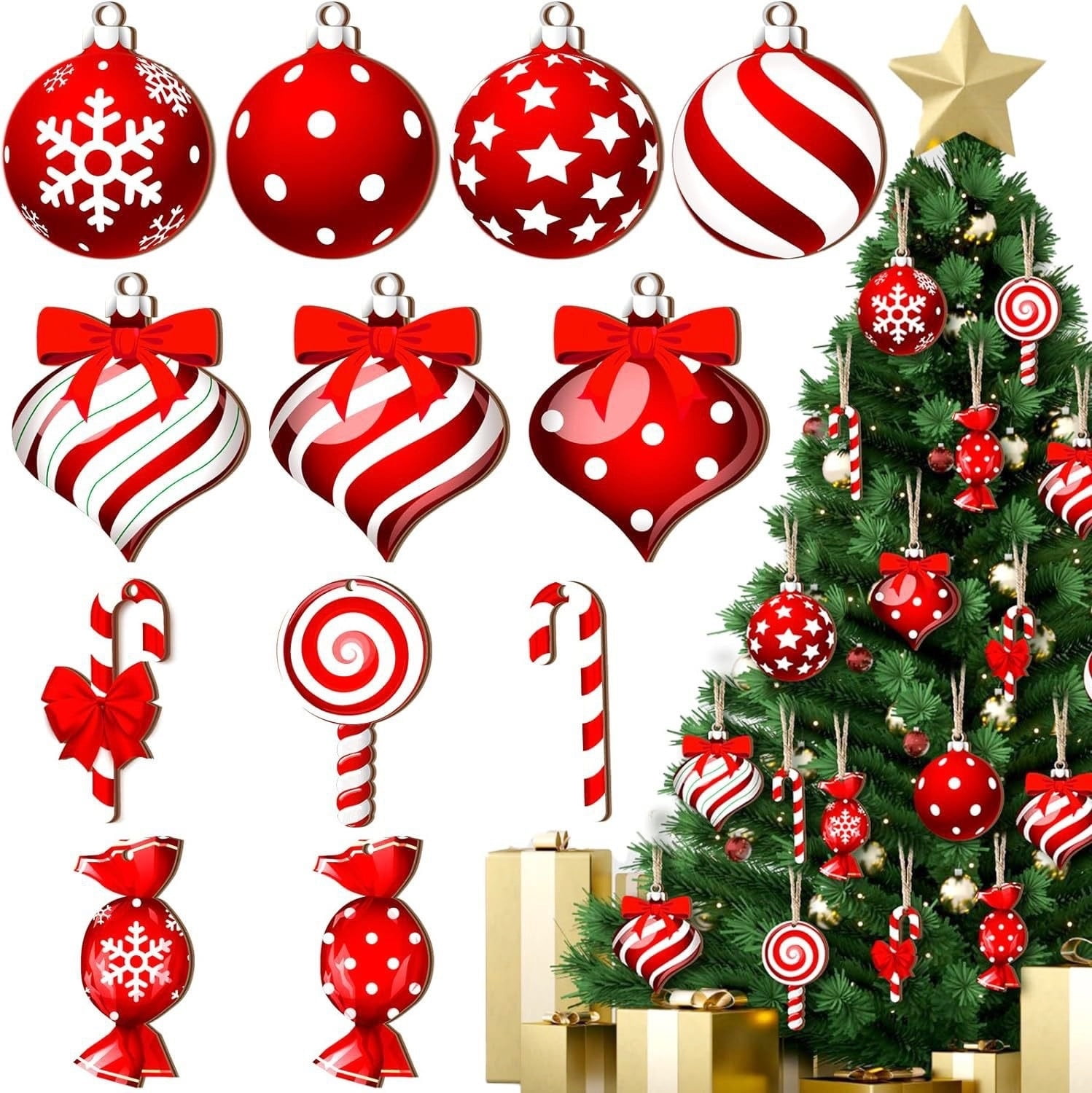 Christmas Candy Cane and Lollipop Hanging Ornaments,12/24/36PCS DIY ...