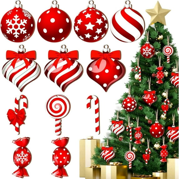 Christmas Candy Cane and Lollipop Hanging Ornaments,12/24/36PCS DIY ...