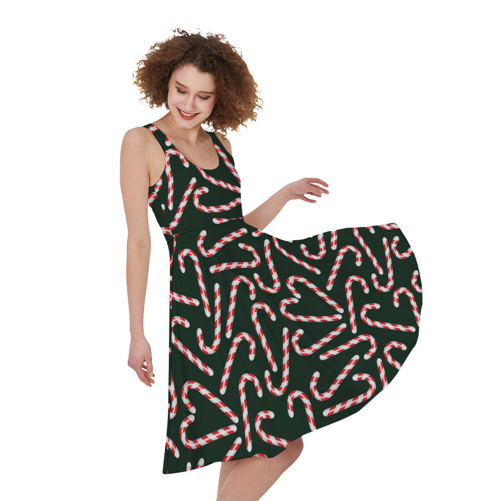 Christmas Candy Cane Pattern Print Sleeveless Knee Length Dress, Jesus ...