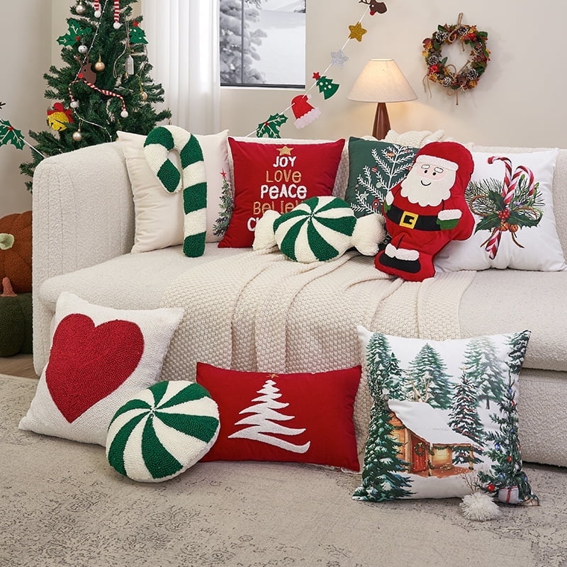 Christmas Candy Cane Peppermint Pillow Lollipop Pattern Shaped Pillow ...