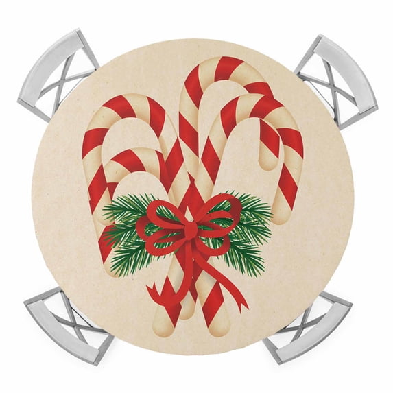 Christmas Candy Cane Round Tablecloth for 36-44 Inch Tables,Fitted ...