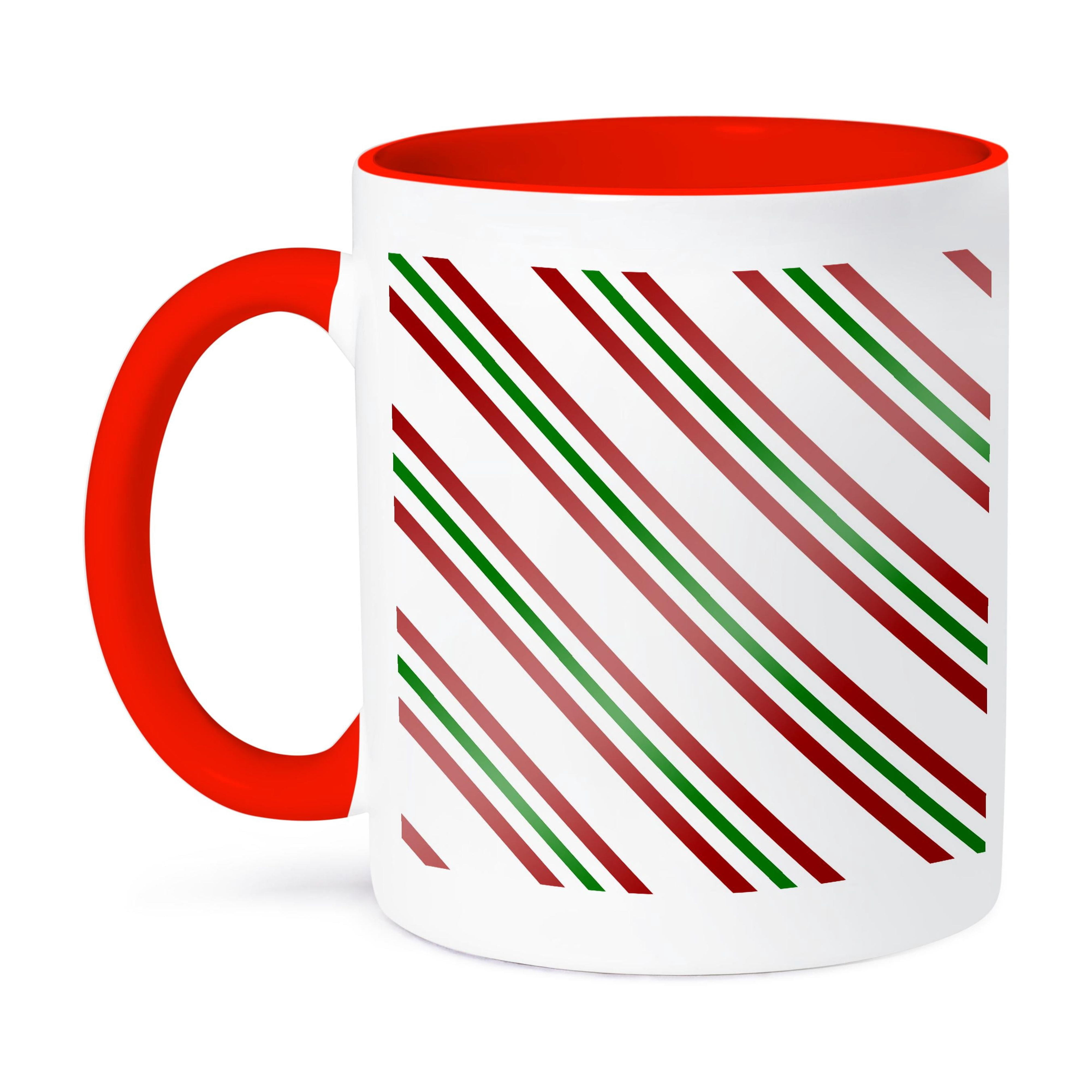 3dRose, Christmas Candy Cane Stripe Red Green and White, 15oz Two-Tone ...