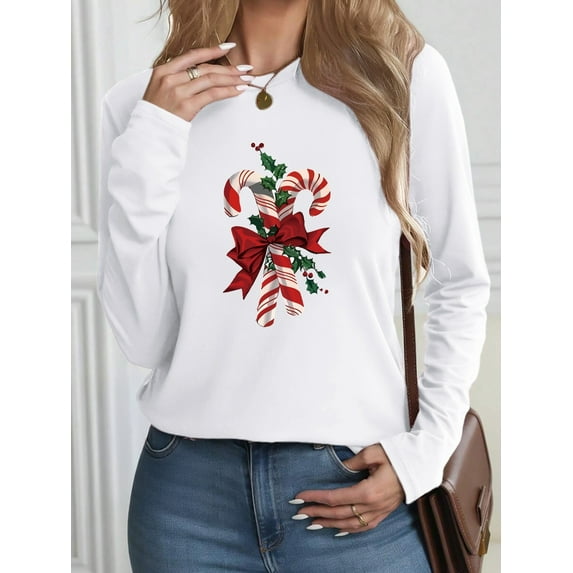 [Christmas Candy Cane T-Shirt] Christmas Women's Candy Cane Graphic T ...