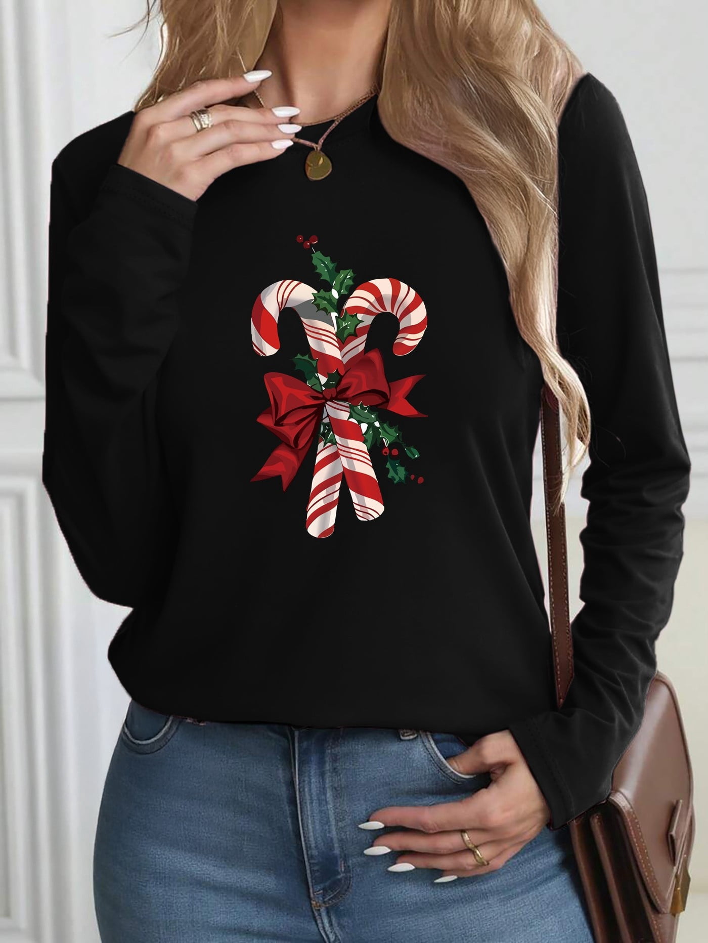 [Christmas Candy Cane T-Shirt] Christmas Women's Candy Cane Graphic T ...