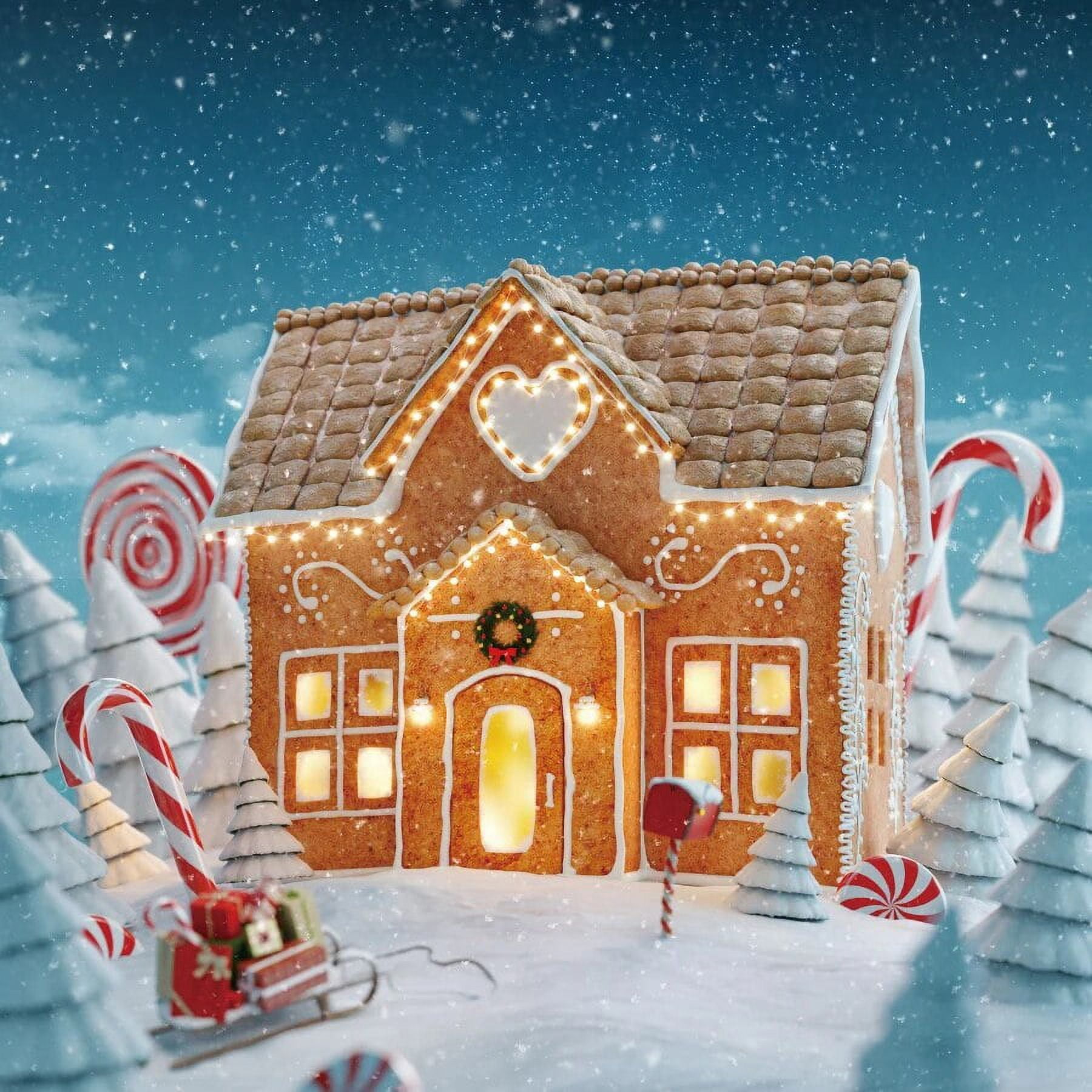 Christmas Candy Canes House Backdrop Winter Night Snowflake Pine Trees ...