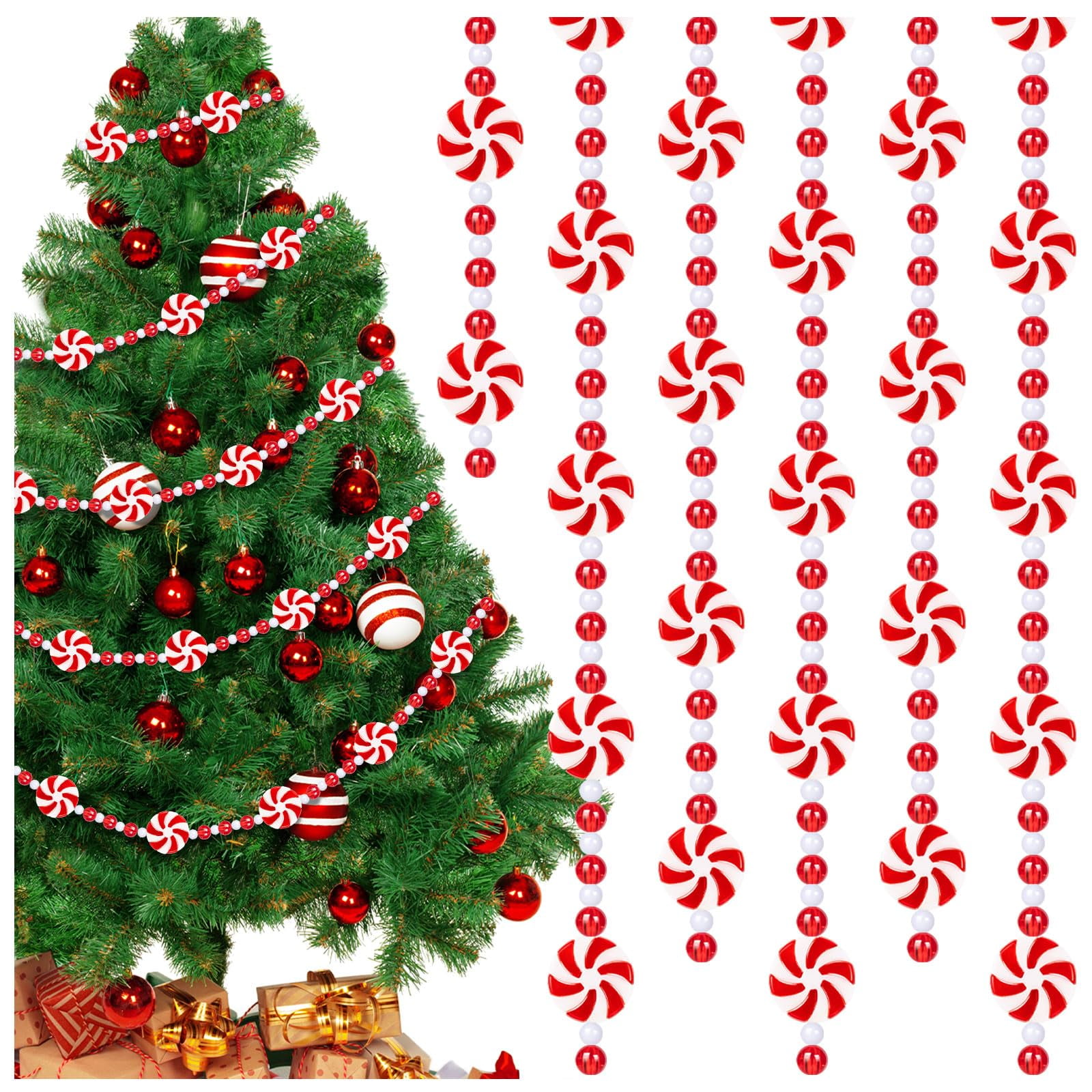 Christmas Candy Garland, Red Christmas Tree Bead Garlands Christmas ...