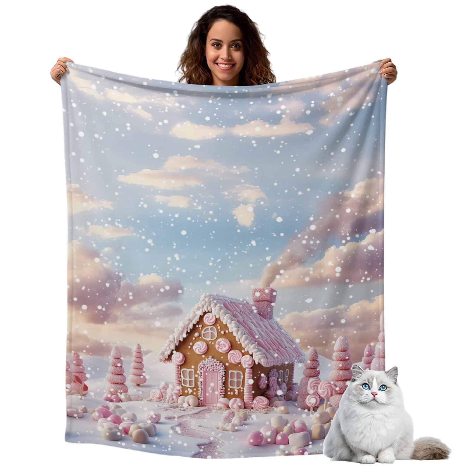 Christmas Candy House Tree Fleece Throw Blanket Lightweight Gingerbread ...