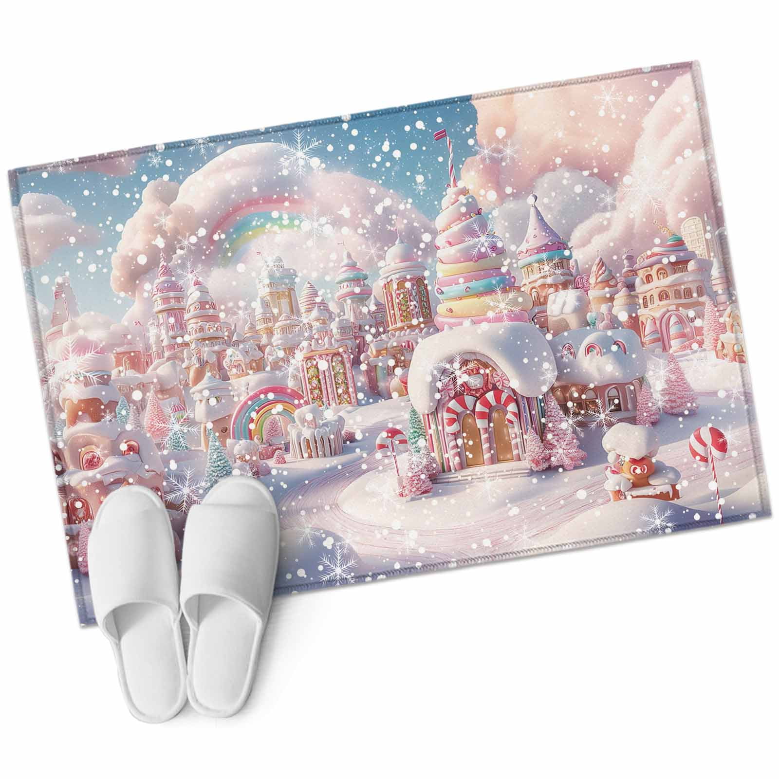 Christmas Candy Ice Cream Area Rug 2x3ft Gingerbread Castle Winter Non ...