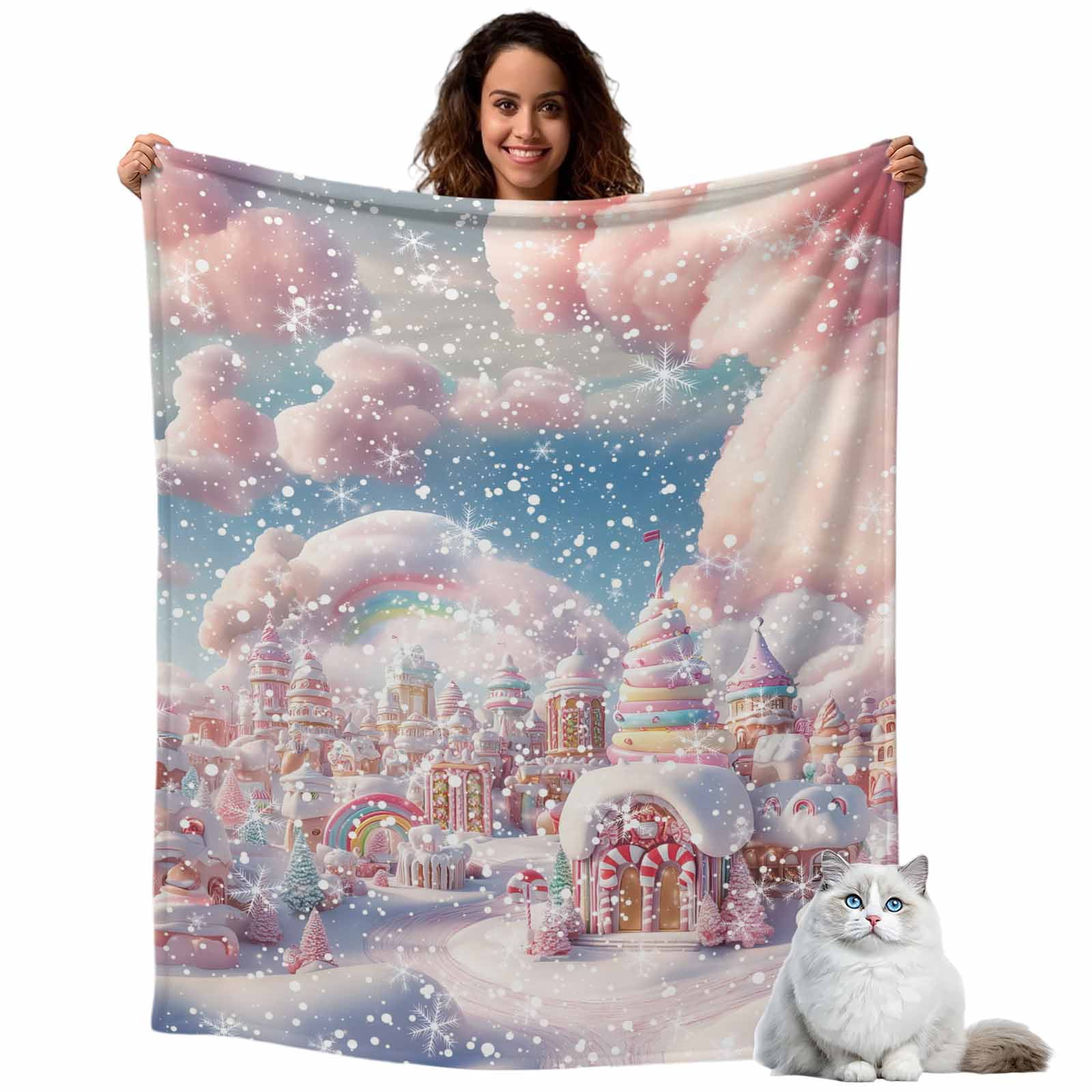 Christmas Candy Ice Cream Fleece Throw Blanket Lightweight Gingerbread ...
