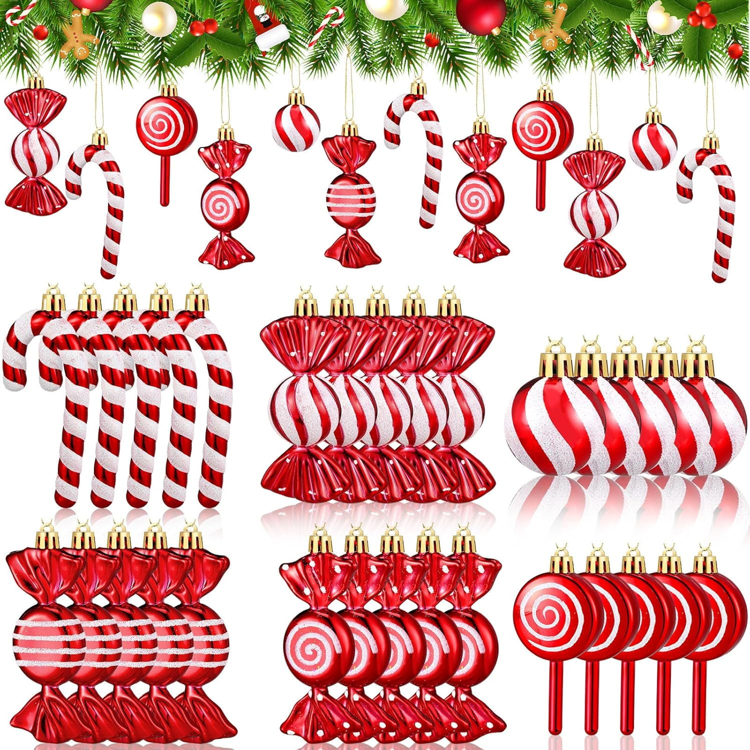 Christmas Candy Ornament Set - 30 Pcs Plastic Peppermint Candy Cane ...