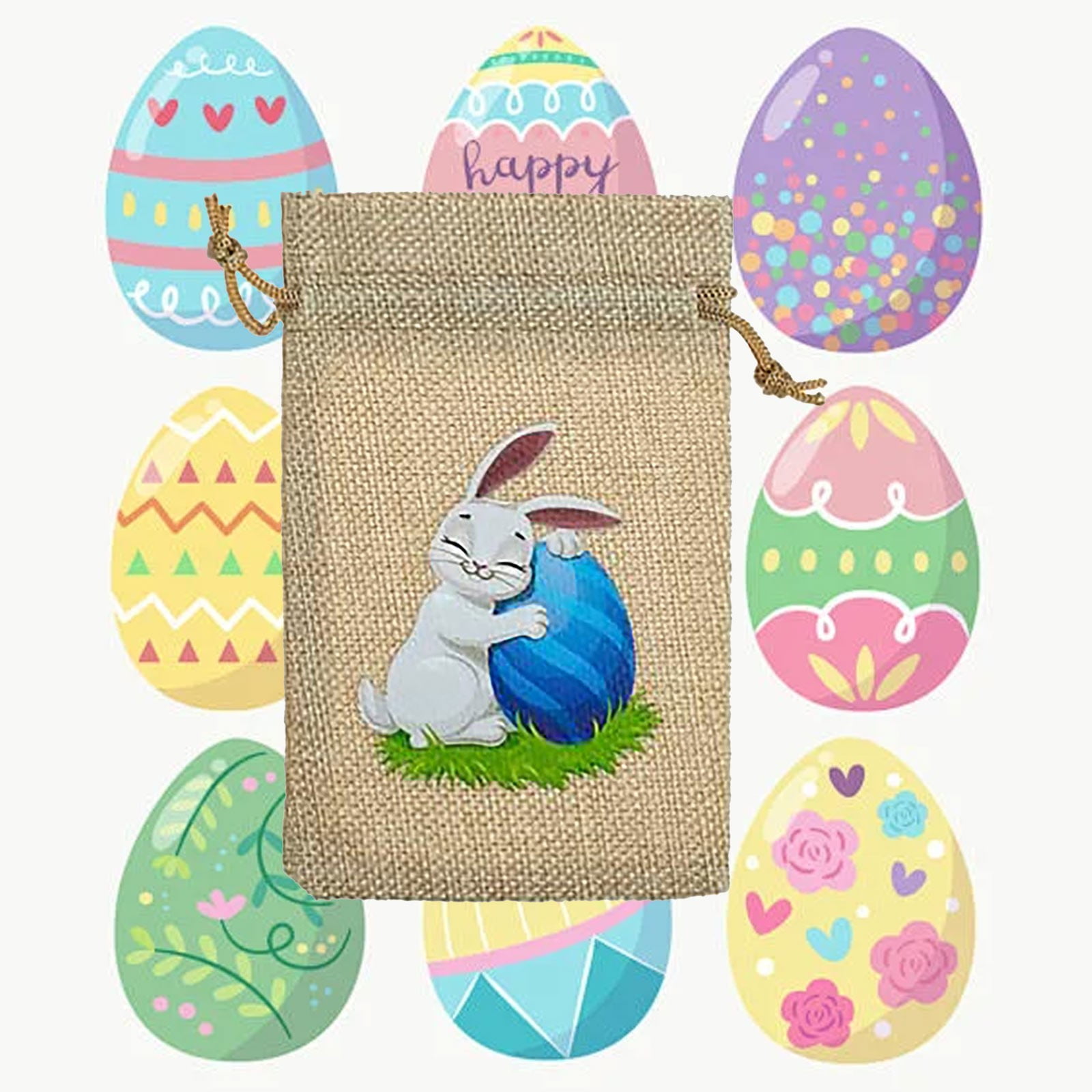 Christmas Candy Paper Easter Bunny Egg Candy Box Linen Drawstring Happy Easter Gift Bag, Easter ...
