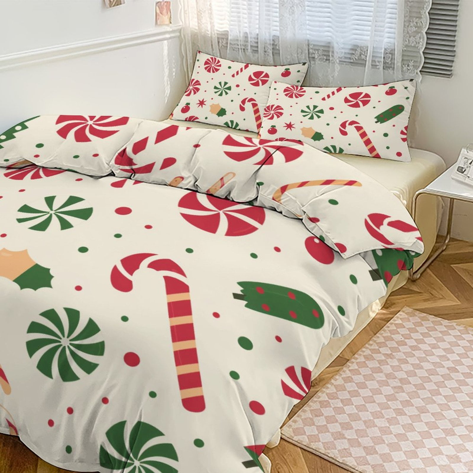Christmas Candy Pattern 102"x90"3 Pcs Soft Bedding Set Includes 1 Duvet ...