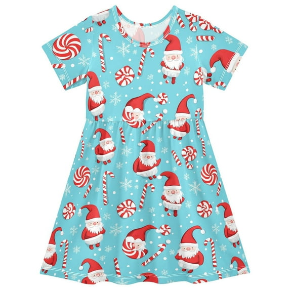 Christmas Candy Seamless Short Sleeve Dress A-Line Cute Midi Casual ...