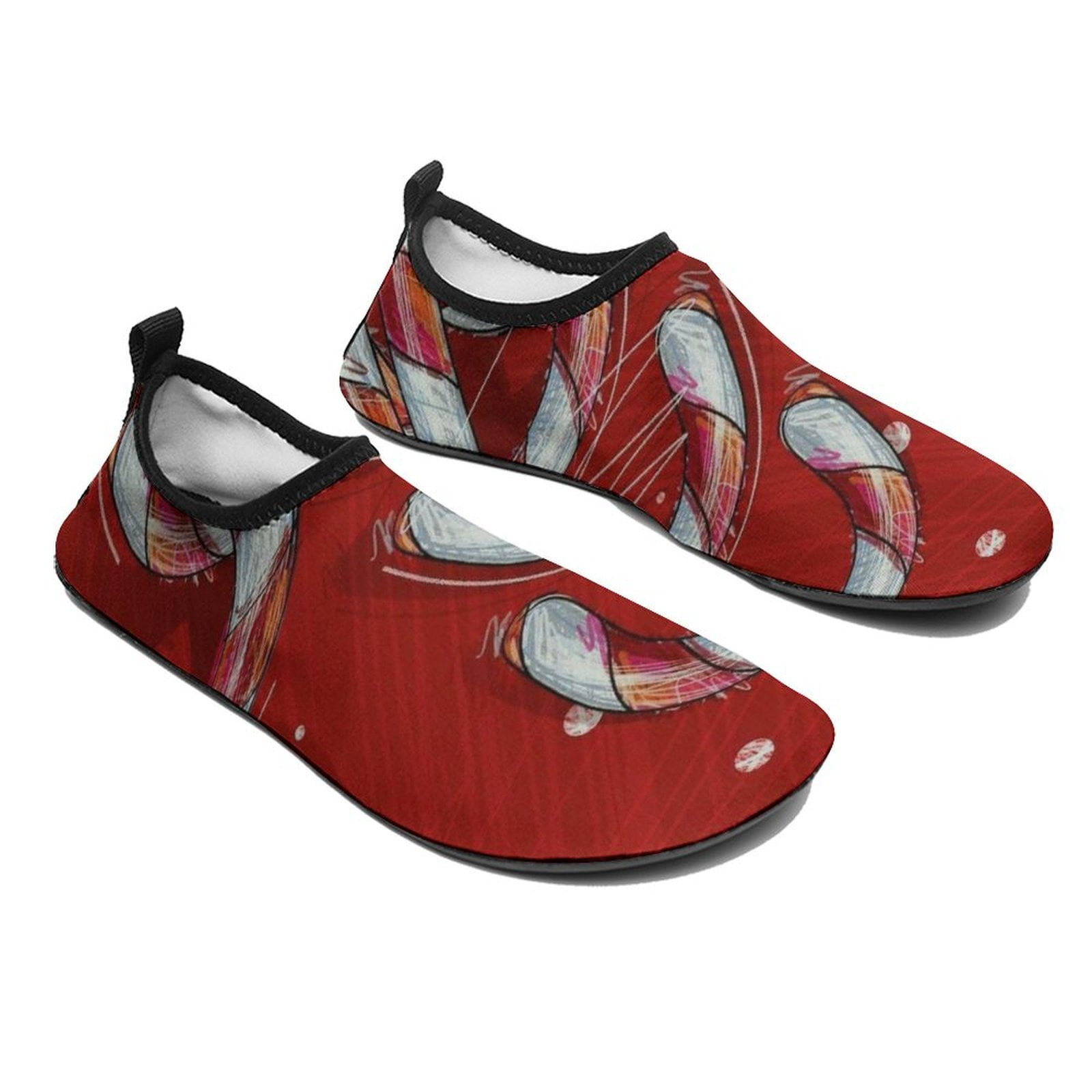 Christmas Cane Red And White Water Shoes Beach Slip-on Shoes for Men ...