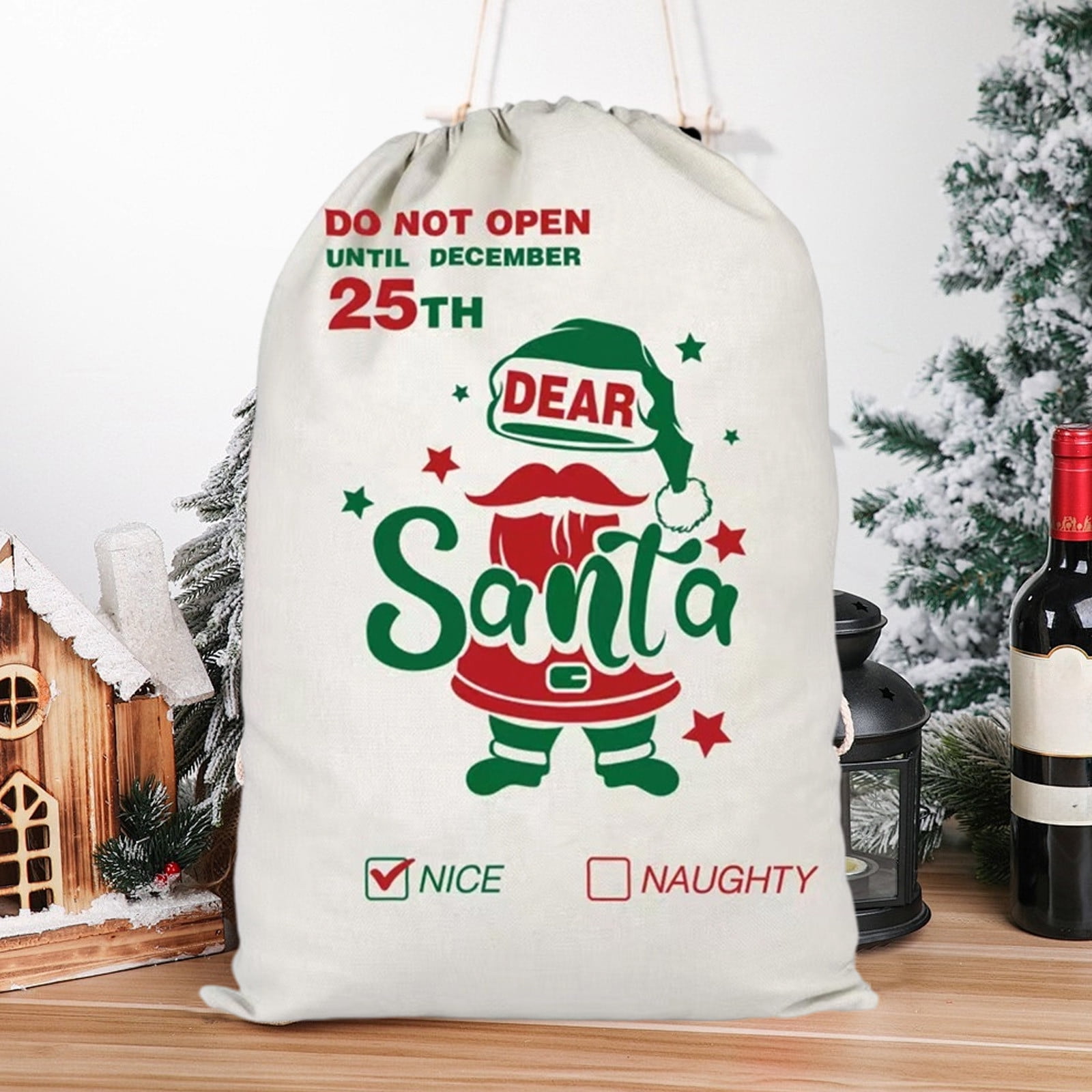 Christmas Canvas Drawstring Bag - Large Capacity Candy Gift Box Pouch ...