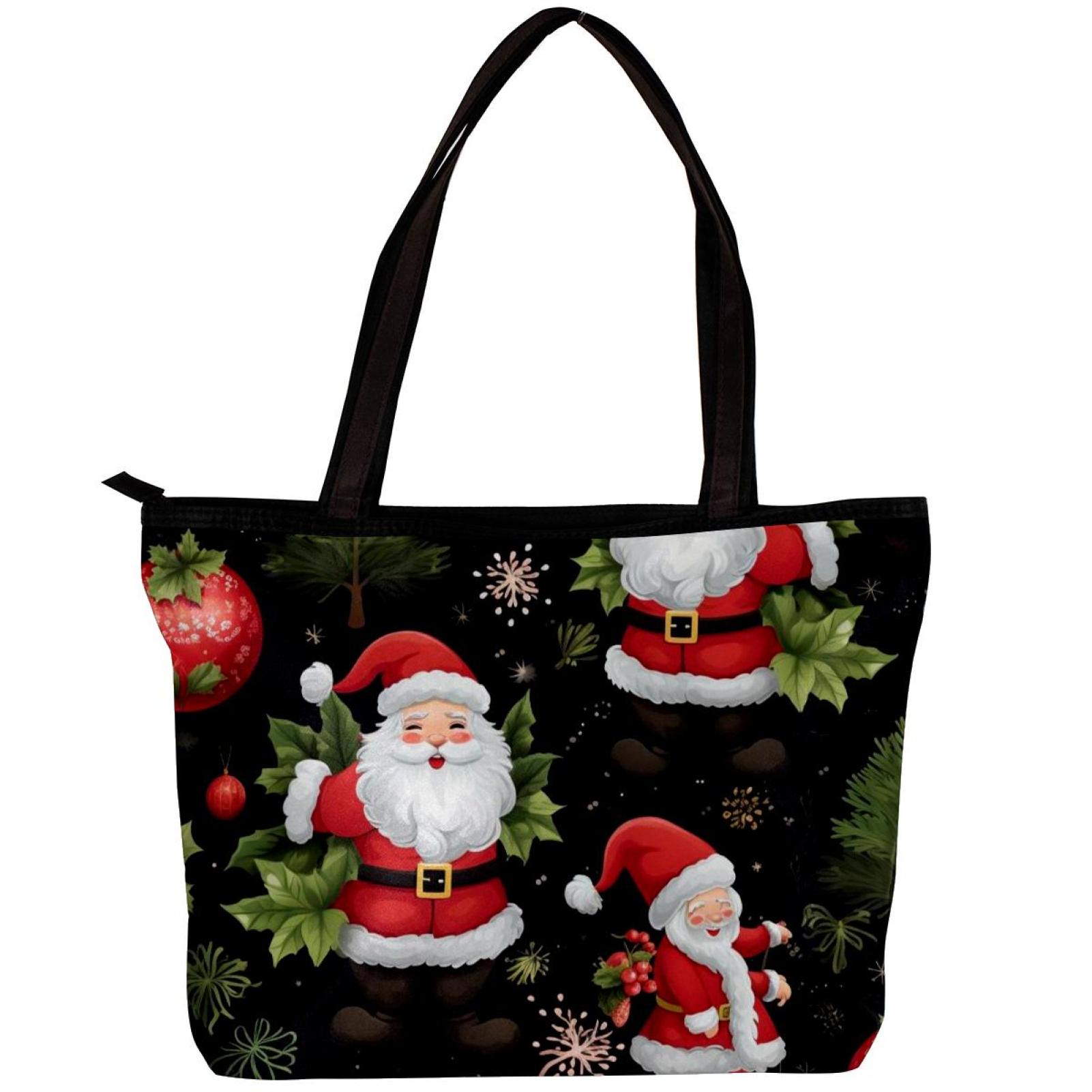 Christmas Canvas Leather Mix Hand Bag for Women, Stylish Twill Sponge ...