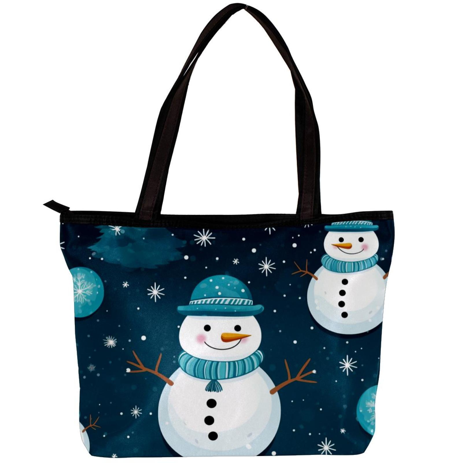 Christmas Canvas Leather Mix Hand Bag for Women, Stylish Twill Sponge ...