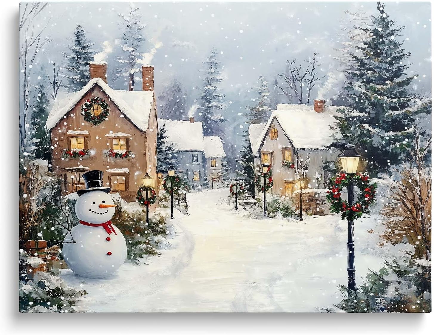 Christmas Canvas Wall Art Decor with Chimneys, Smoke, Street Lamps with ...
