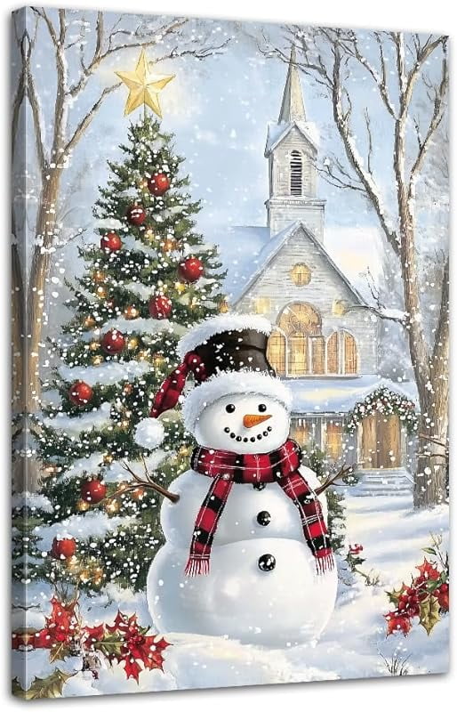 Christmas Canvas Wall Art Winter Church Picture Printing Christmas ...