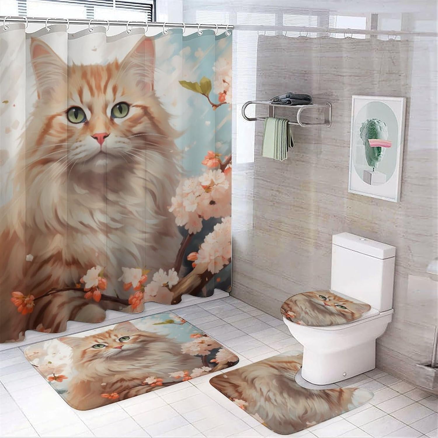 Christmas Capybara with Santa Hat 4 Piece Decor Shower Curtain Sets ...