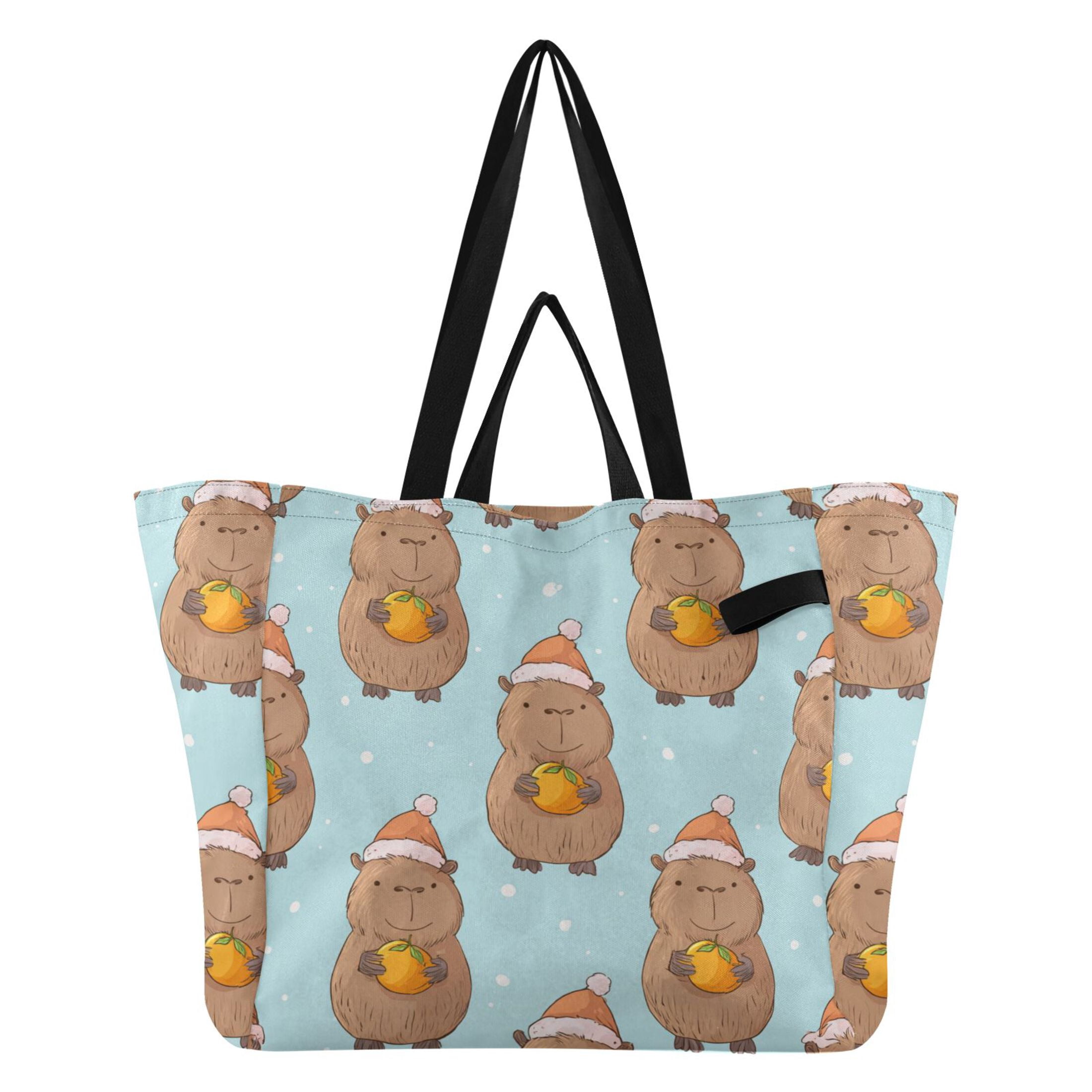 Christmas Capybara with Oranges Foldable Canvas Tote Bags Reusable ...