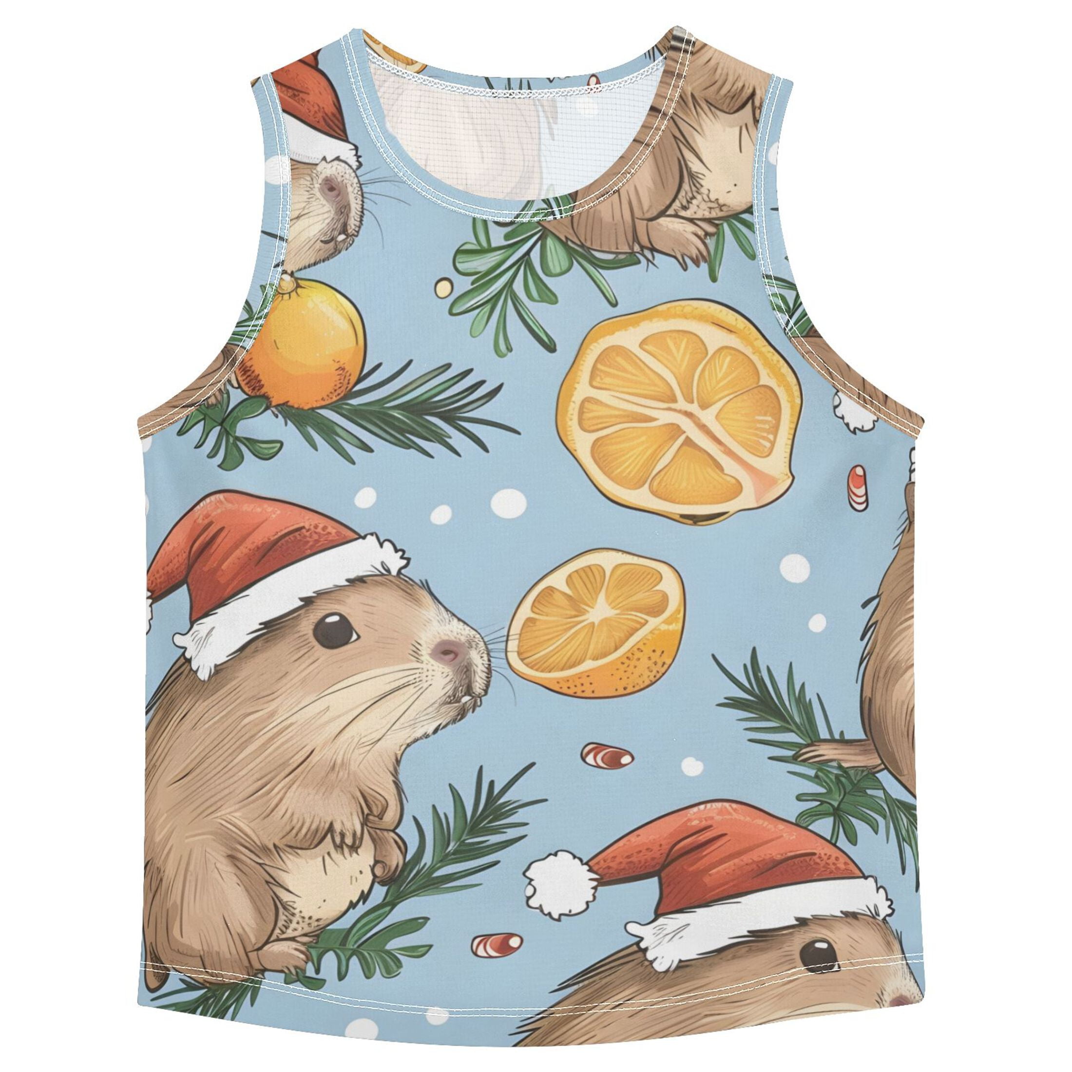 Christmas Capybaras with Hats Lemons Leaves Boys' Vest Undershirt Tank ...
