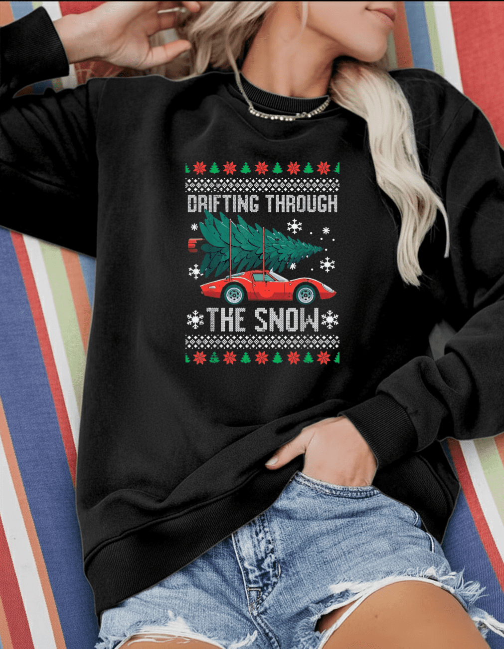 Christmas Car Drifting Through Snow Ugly Holiday Themed Sweatshirt, for ...