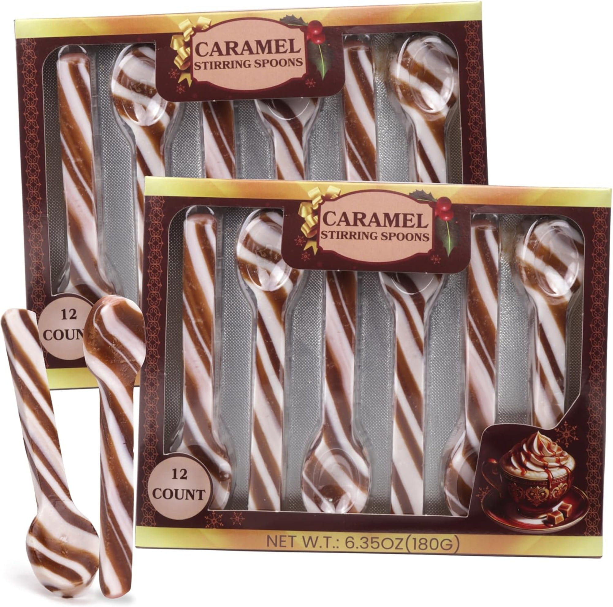 Christmas Caramel Candy Spoons, Holiday Hot Chocolate Stirrers, Pack of ...