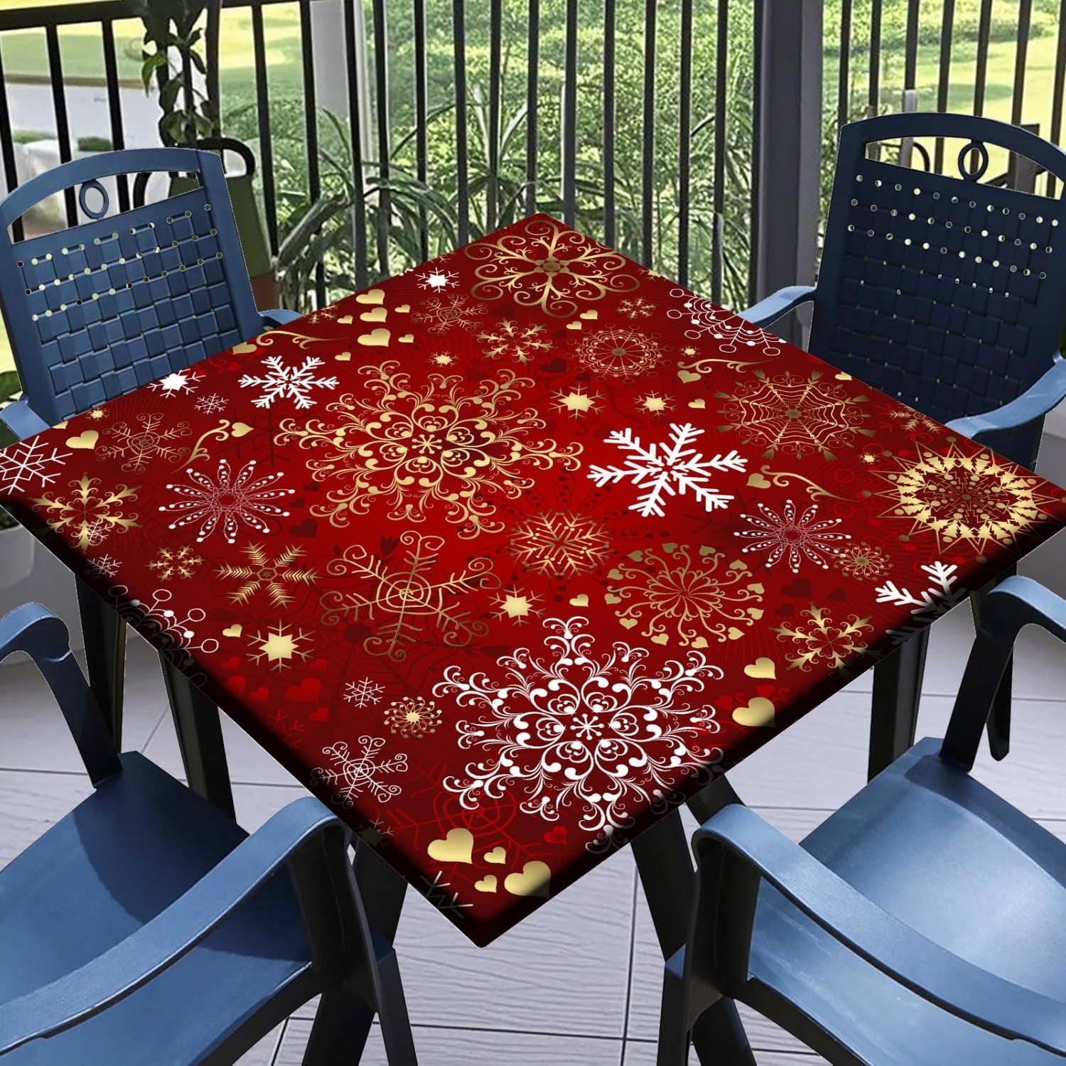 Christmas Card Table Covers Fitted Square 34x34 with Elastic Outdoor ...