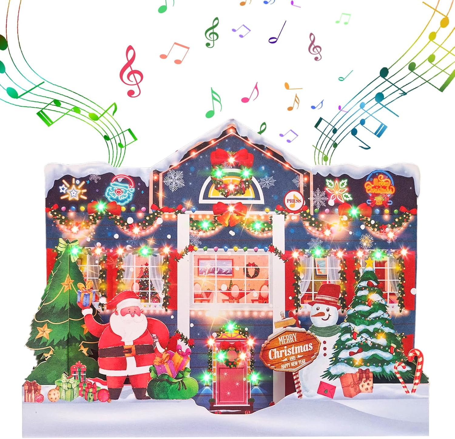 Christmas Card with Music & Lights, 3D Pop Up Merry Christmas Cards ...