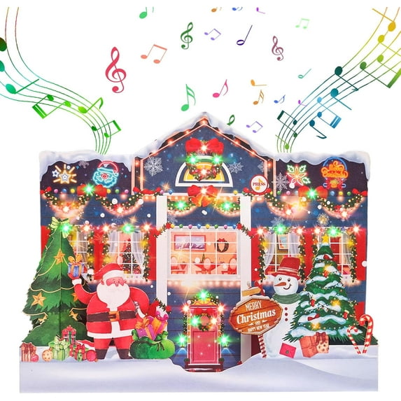 Christmas Card with Music & Lights, 3D Pop Up Merry Christmas Cards ...