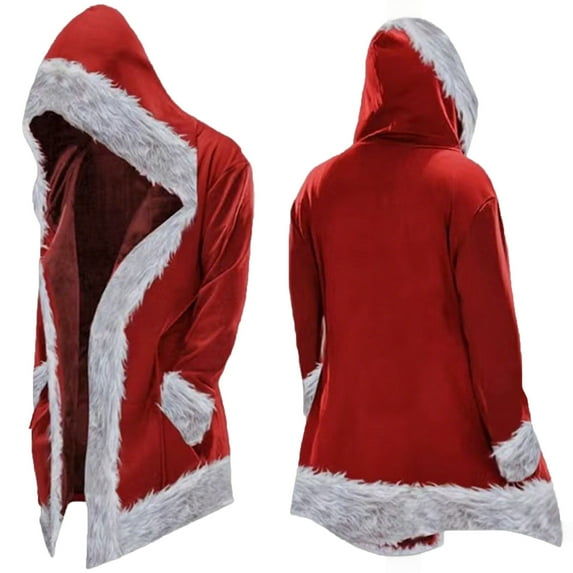 Christmas Cardigan For Men Hooded Faux Fur Collar Front Open Xmas ...