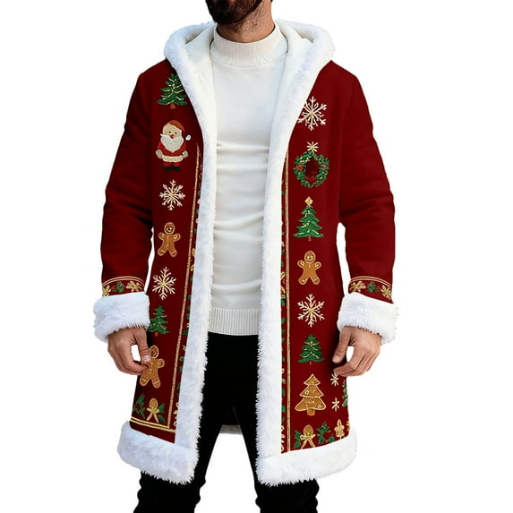 Christmas Cardigan Santa Jacket Coat for Men Hoodies Costume Faux Fur ...