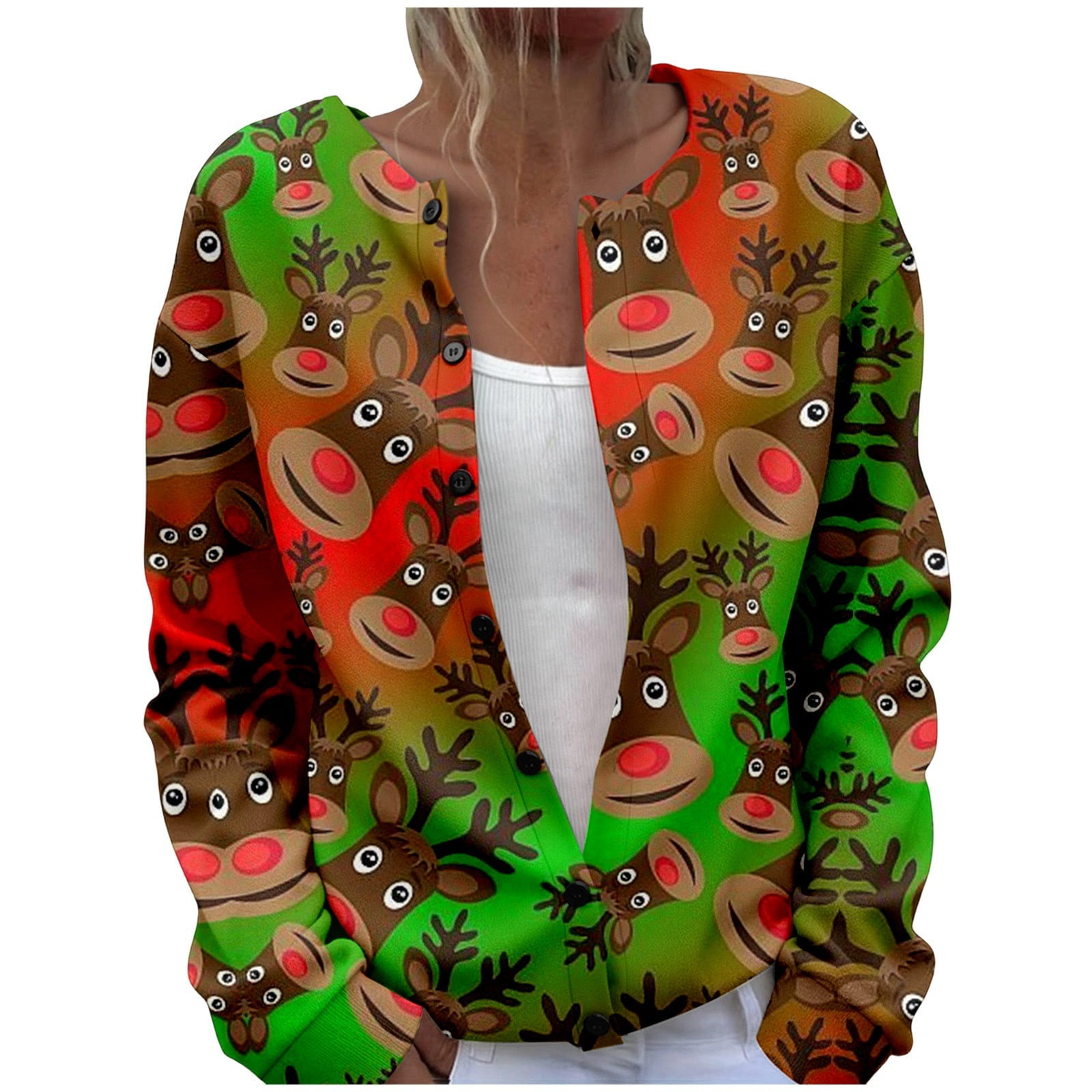 Christmas Cardigan Sweaters for Women Plus Size Long Sleeve Button Down ...