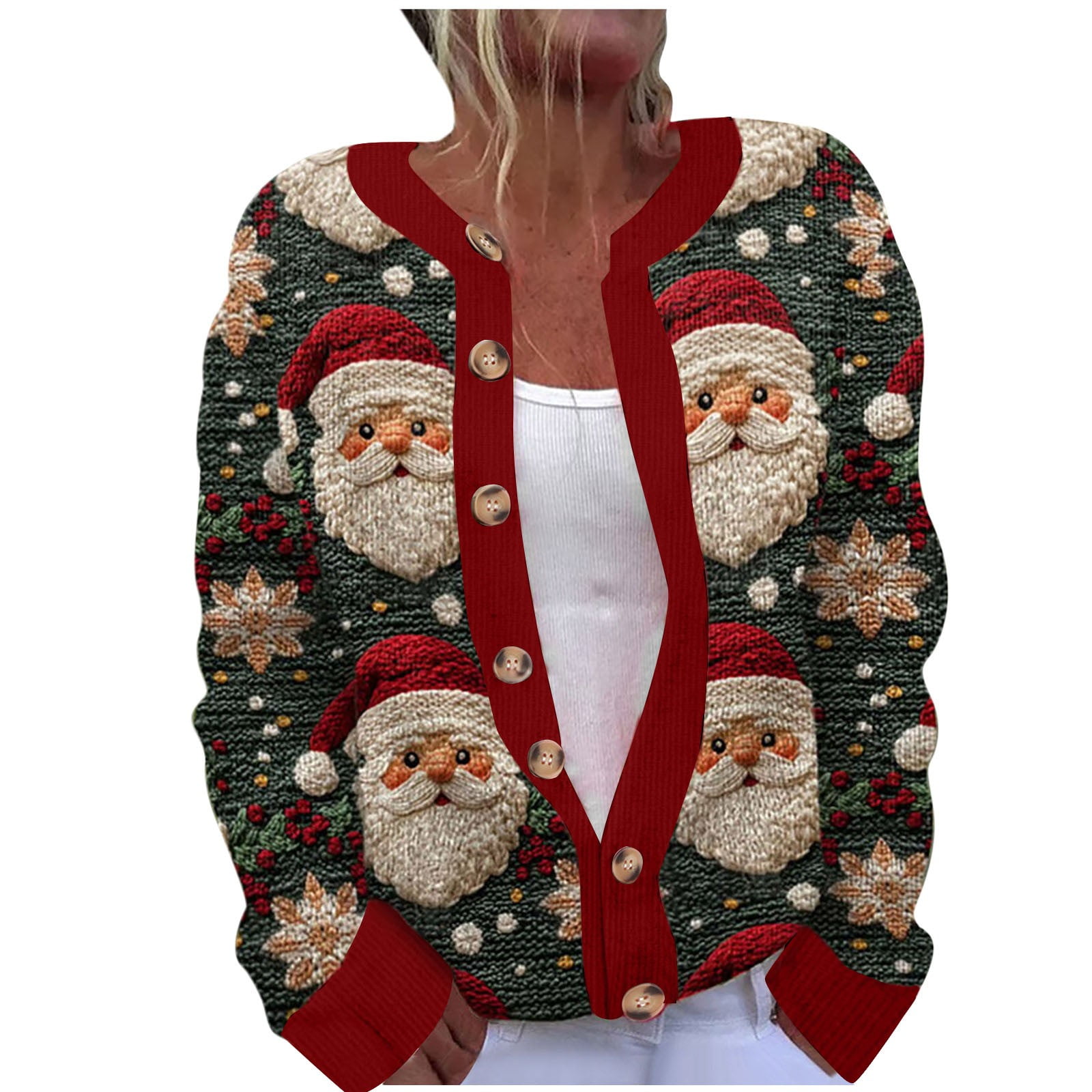 Christmas Cardigan for Women Plus Size Cute Graphic Button Down Xmas ...