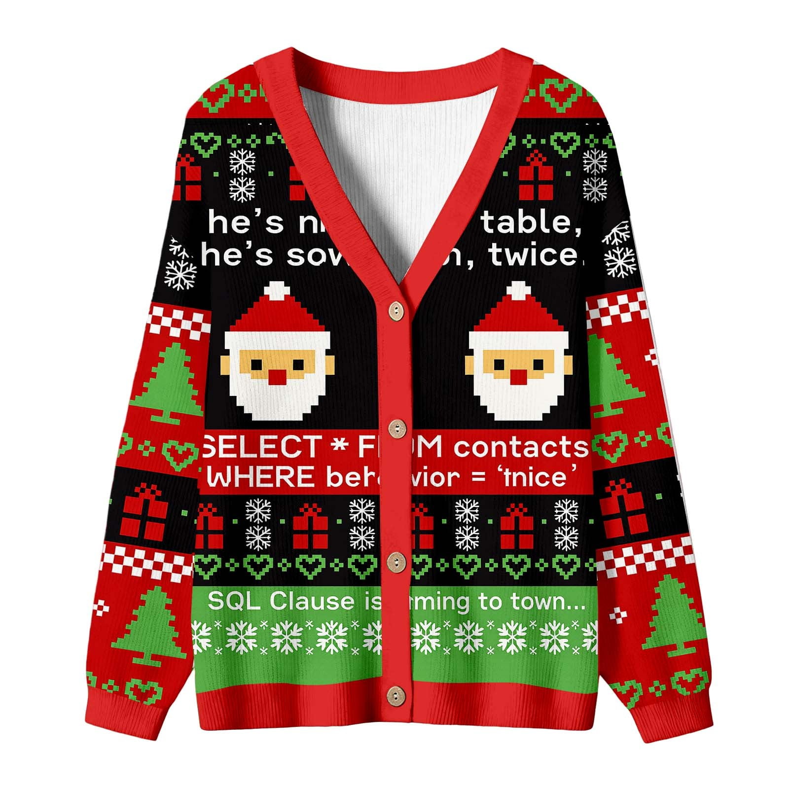 Christmas Cardigans Women Trendy Santa Claus Color Block Long Sleeve V ...