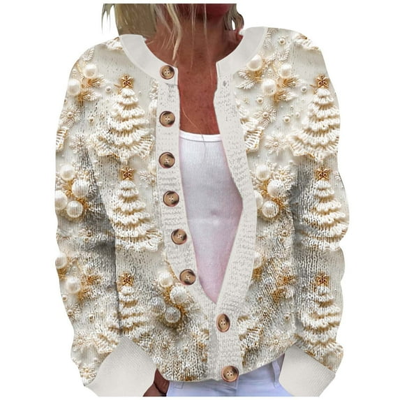 Christmas Cardigans Women Trendy Tree Print Button Up Long Sleeve ...
