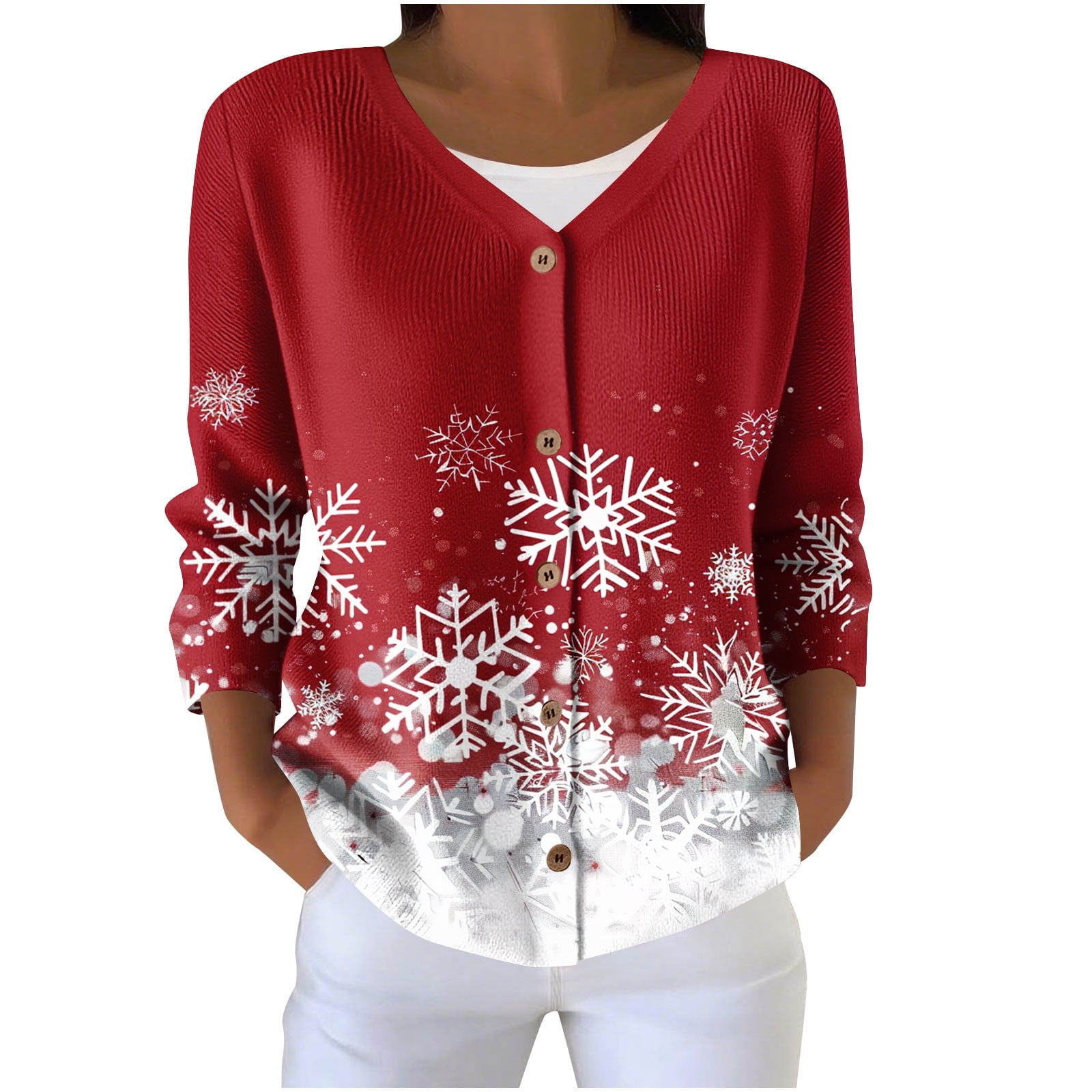 Christmas Cardigans for Women Plus Size Long Sleeve Casual Print Button ...