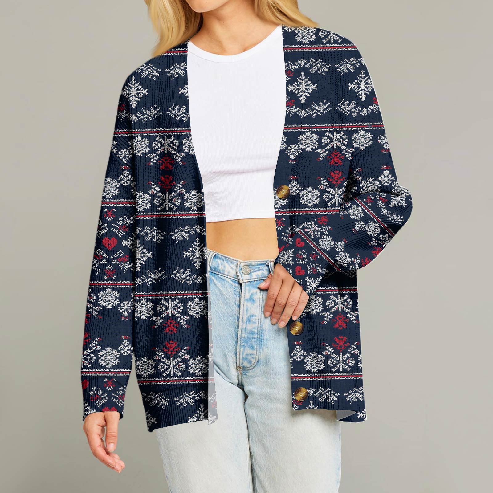 Christmas Cardigans for Women Trendy Funny Xmas Open Front Button Down ...