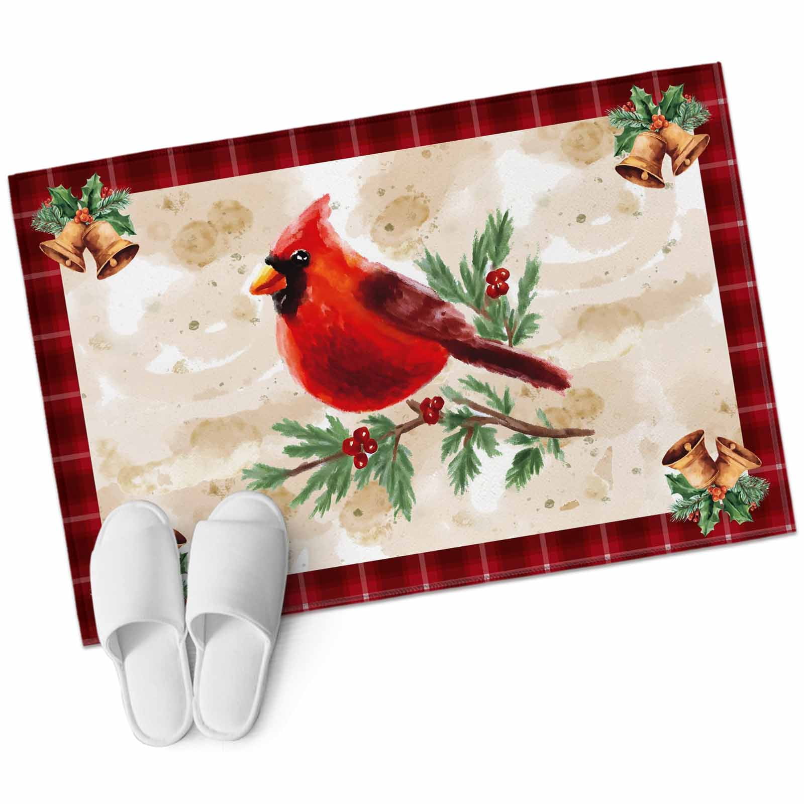 Christmas Cardinal 2'x3' Washable Rug, Winter Red Bird Vintage Xmas ...
