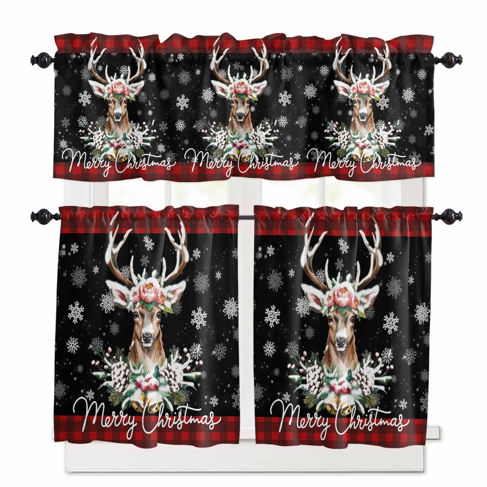 Christmas Cardinal Bird Curtain Valances Set Winter Red Birds Gray ...